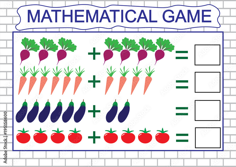 Learning addition by example of vegetables for children, counting ...