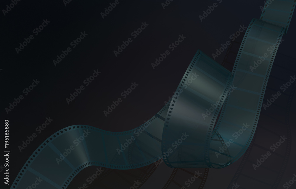 dark blue film strip waving- dark cinema background. 3d illustration ...