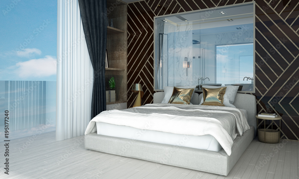 The interior design of modern luxury bedroom and wall texture pattern ...