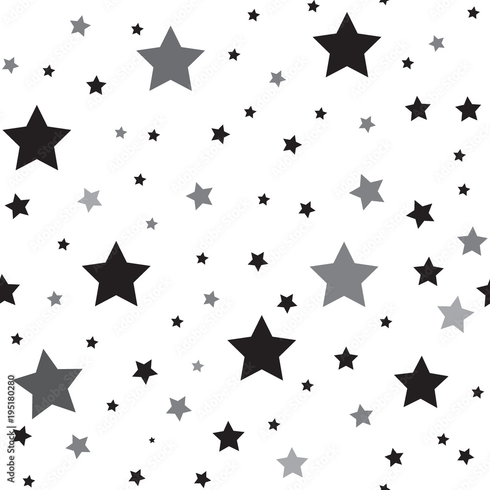 Star seamless pattern. White and grey retro background. Chaotic ...