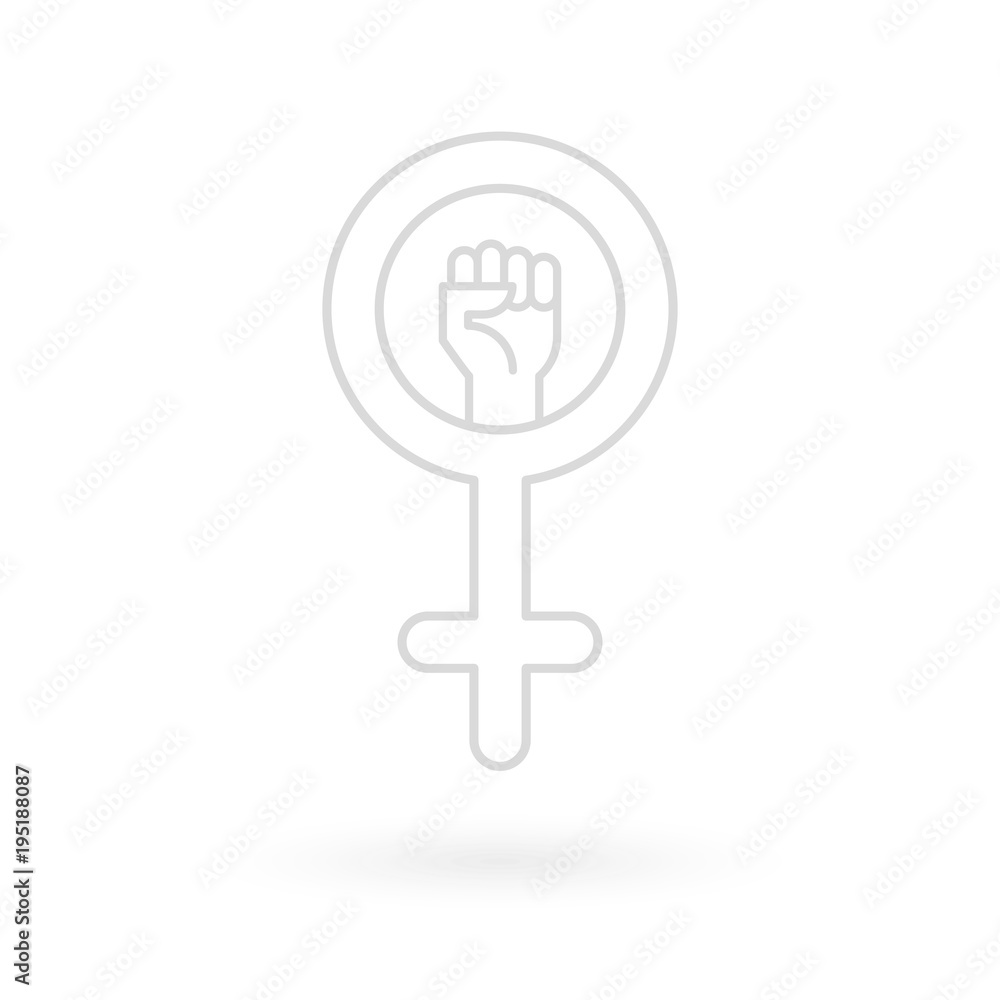 Feminism icon. Female gender symbol with raised fist. Flat and minimal ...