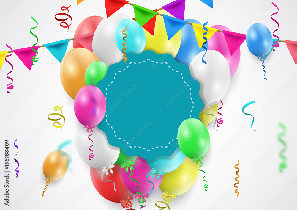 Balloons header background. Party card with colourful balloons. Balloon ...