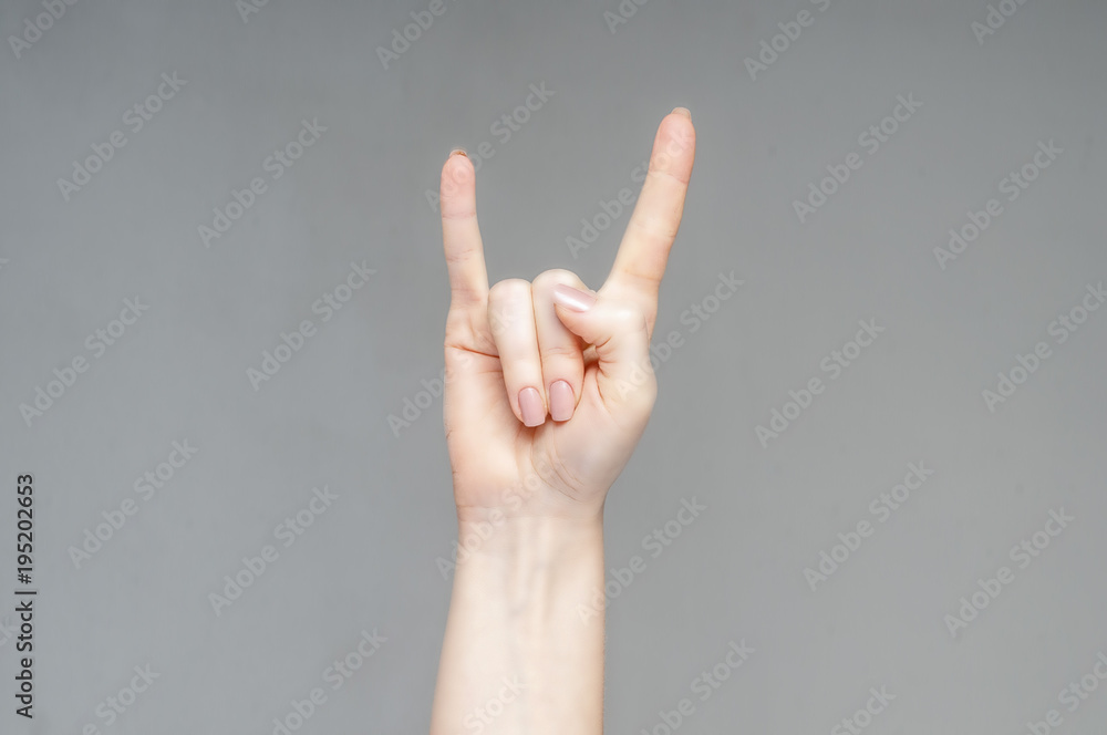 Hand drawn hand gesture rock goat. Hands with rock fingers up. Informal ...