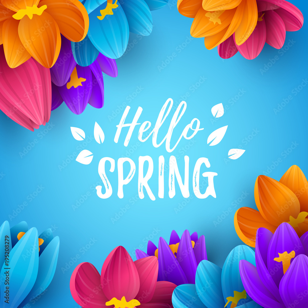 Colorful spring background with beautiful flowers. Vector illustration ...