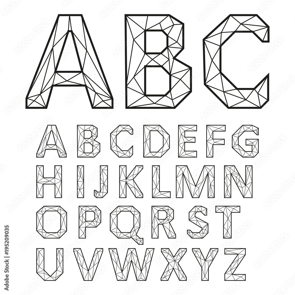 Low Poly Triangles Alphabet Set. Black letters on a white background ...