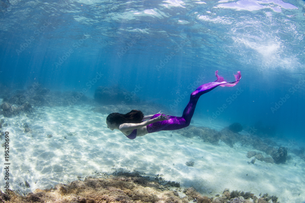 Female mermaid swimming underwater Stock Photo | Adobe Stock