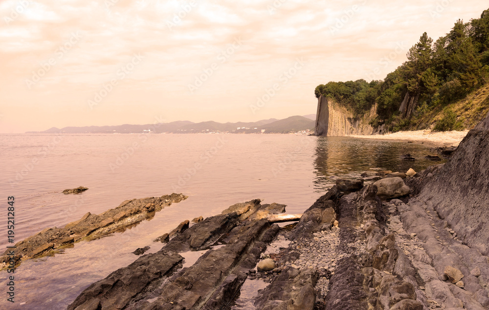 Sunset on the beach near Kiselev Cliff also known as Cliff of Tears ...