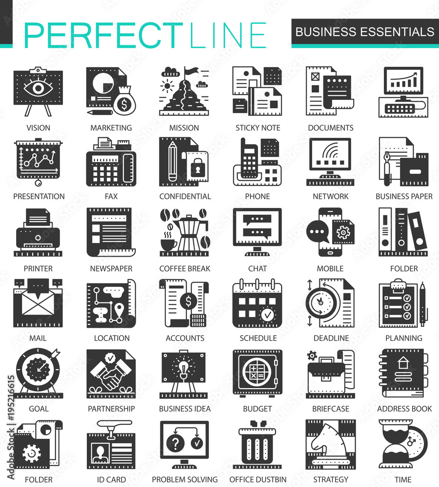 Vector Business essential classic black mini concept icons and ...