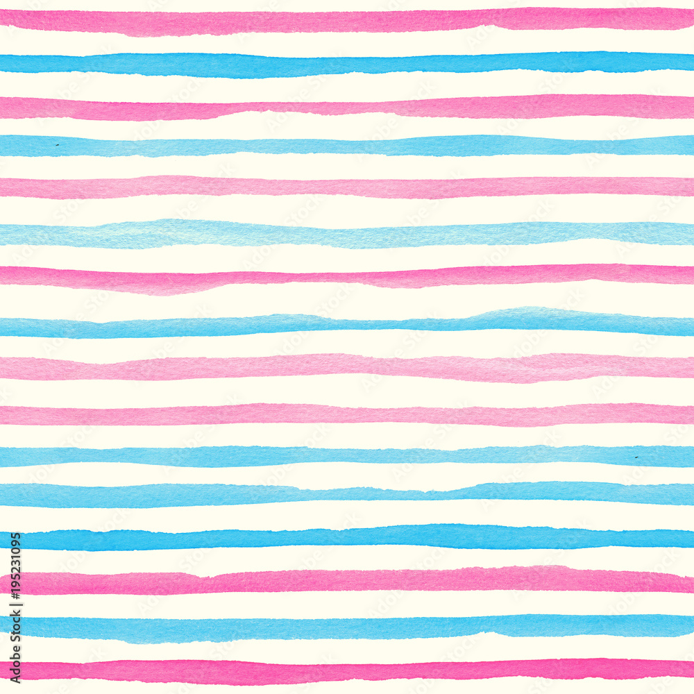 Watercolor seamless pattern with pink and blue horizontal stripes ...