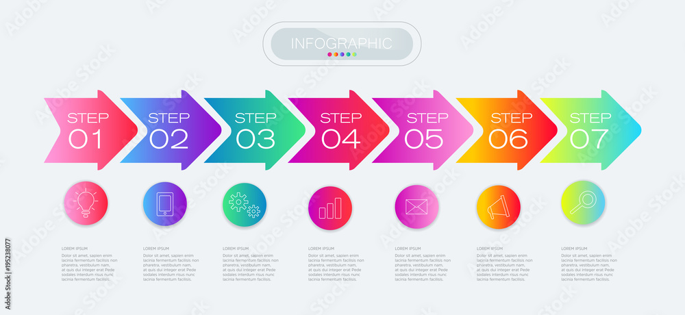 Process chart. Abstract elements of graph, diagram with 7 steps ...