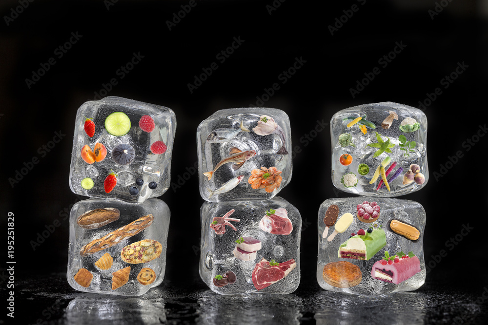 Zdjęcie Stock: Concept of frozen products: fruits, vegetables, fishs ...