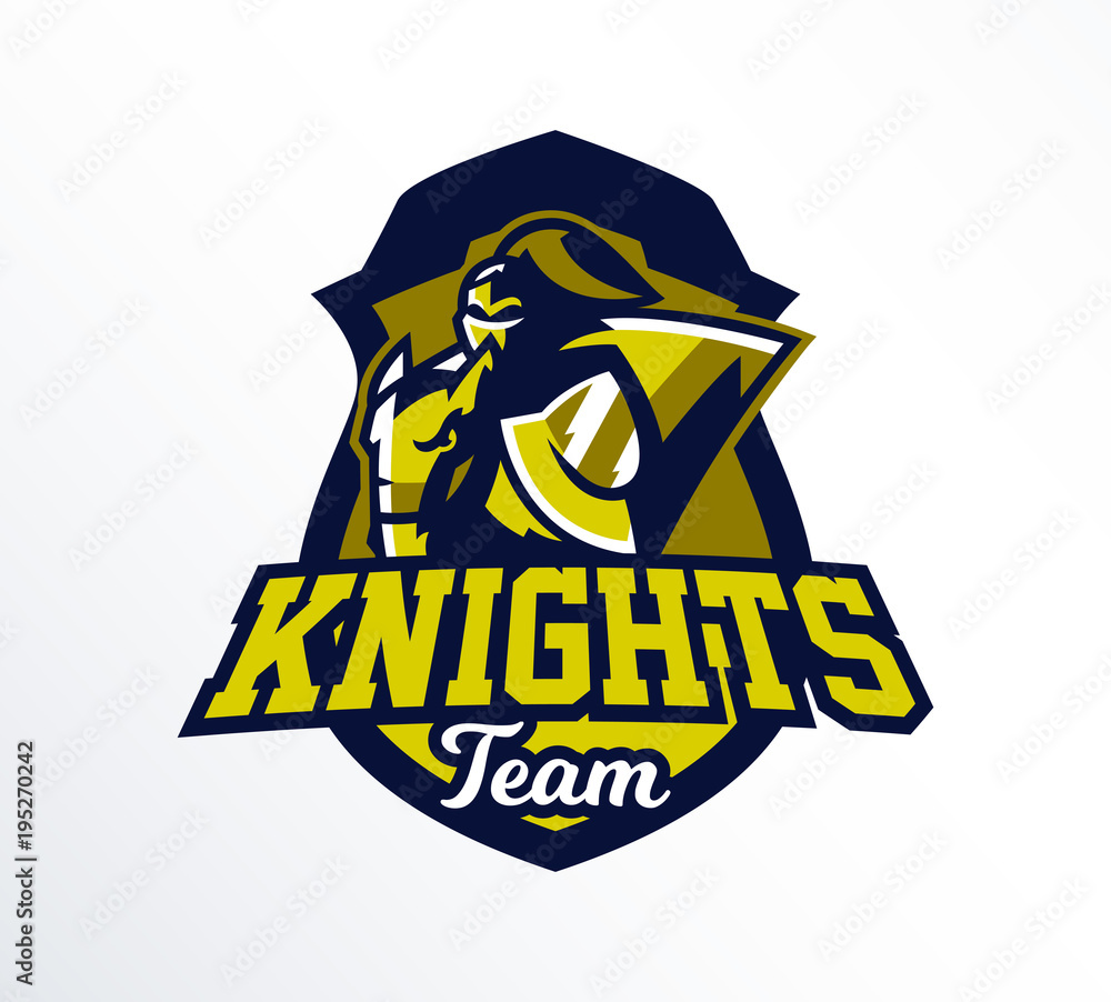 Logo, emblem, sticker, badge of a knight galloping on a horse. A ...