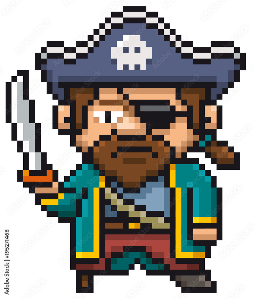 Vector illustration of Cartoon Pirate - Pixel design Stock Vector ...