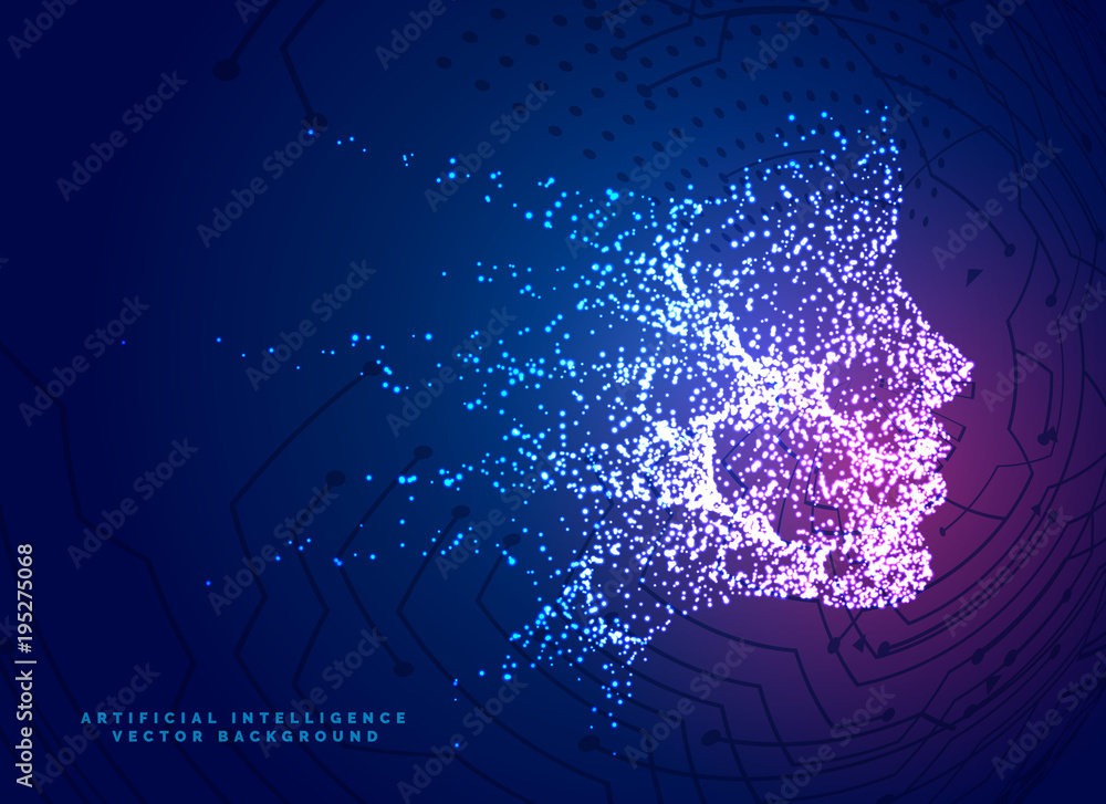 digital particle face technology concept background for artificial ...