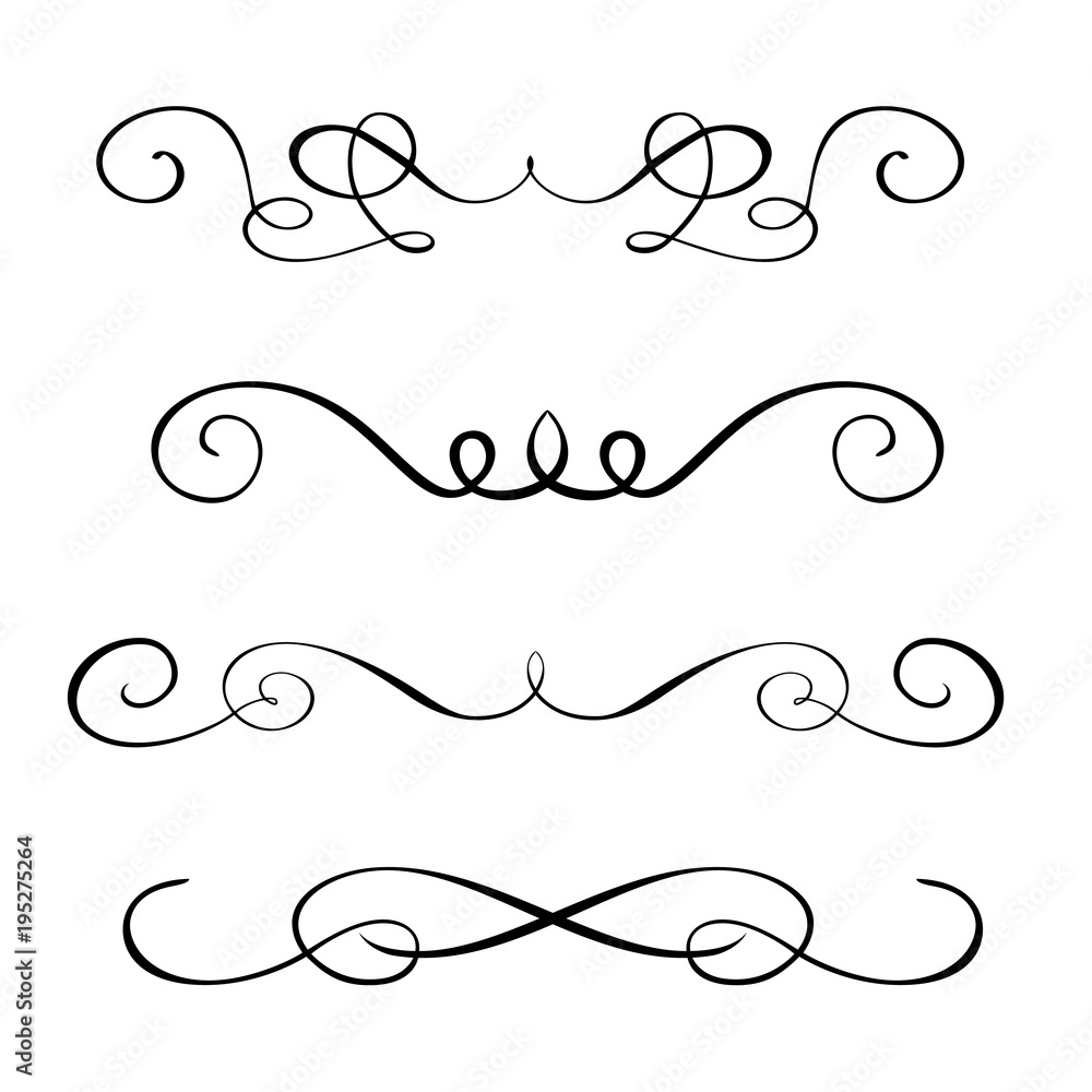Set hand drawn flourish Calligraphy elements. Vector illustration on a ...