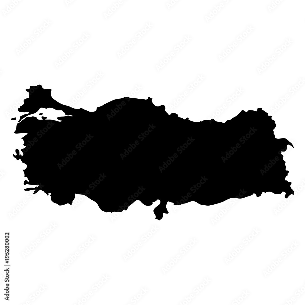 black silhouette country borders map of Turkey on white background of ...
