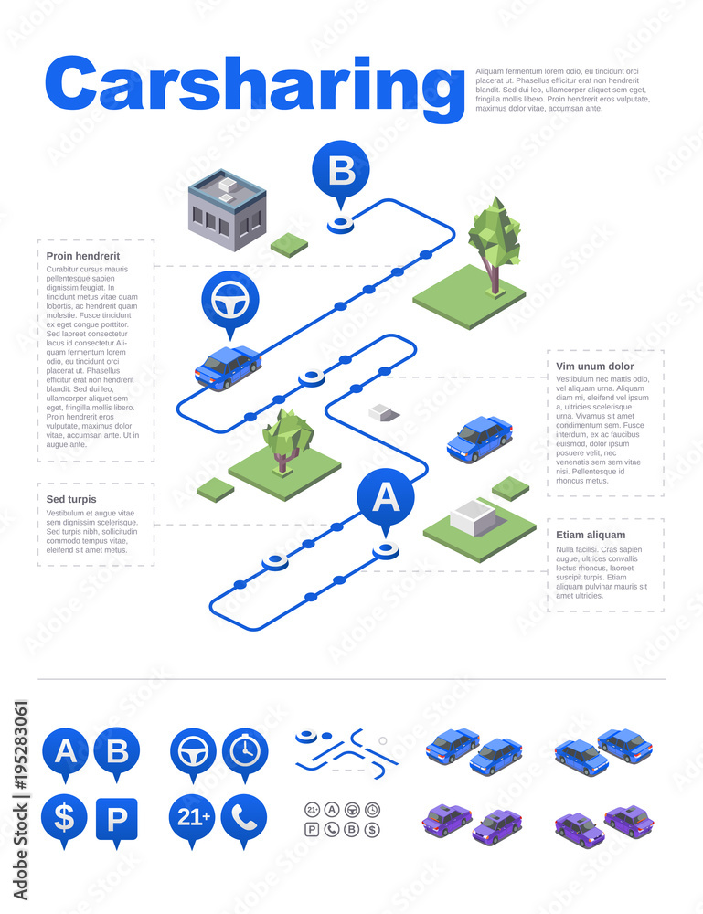 Isometric carsharing vector illustration 3D of car sharing or carpool ...