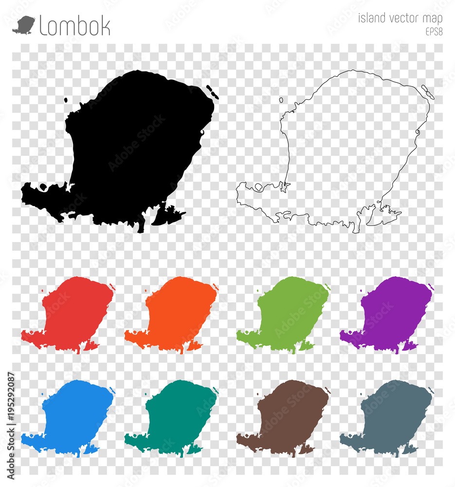 Lombok high detailed map. Island silhouette icon. Isolated Lombok black ...