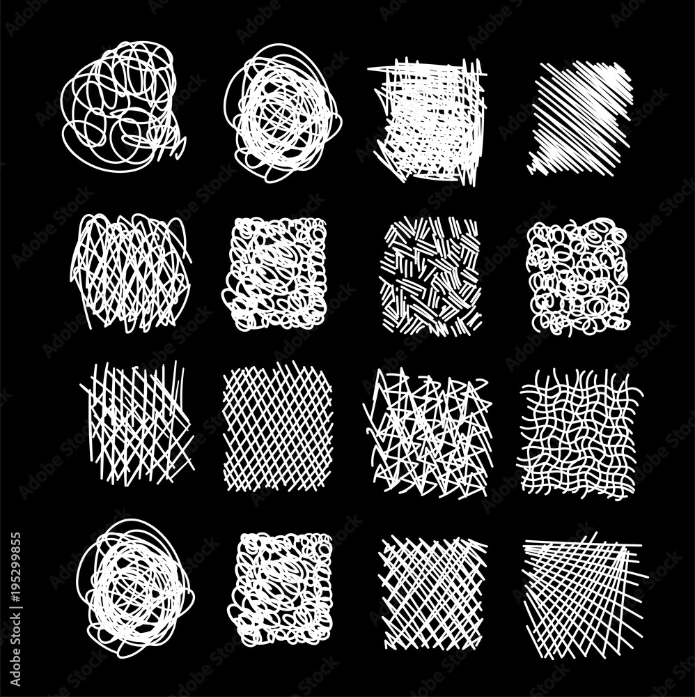 Set of hand drawn scribble symbols isolated on white. Doodle style ...