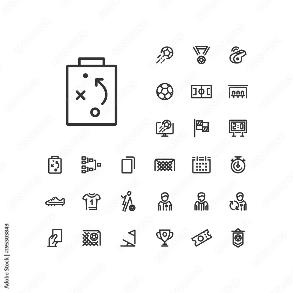 Tactics icon in set on the white background. Soccer / football linear ...