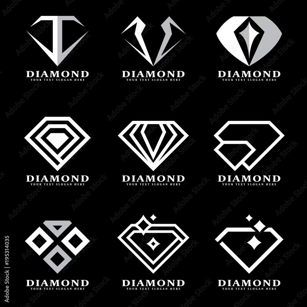 Silver Diamond logo sign on black background vector illustration set ...