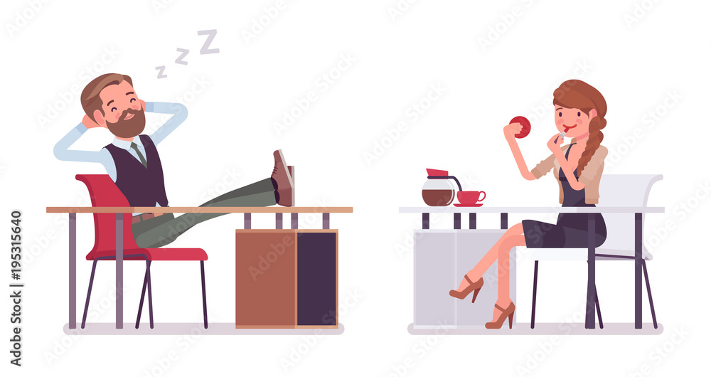 Handsome male and pretty female office employee not working Stock ...