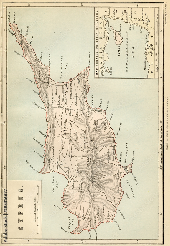 Vintage Map of Cyprus - Early 1800 Antique Maps of the World Stock ...