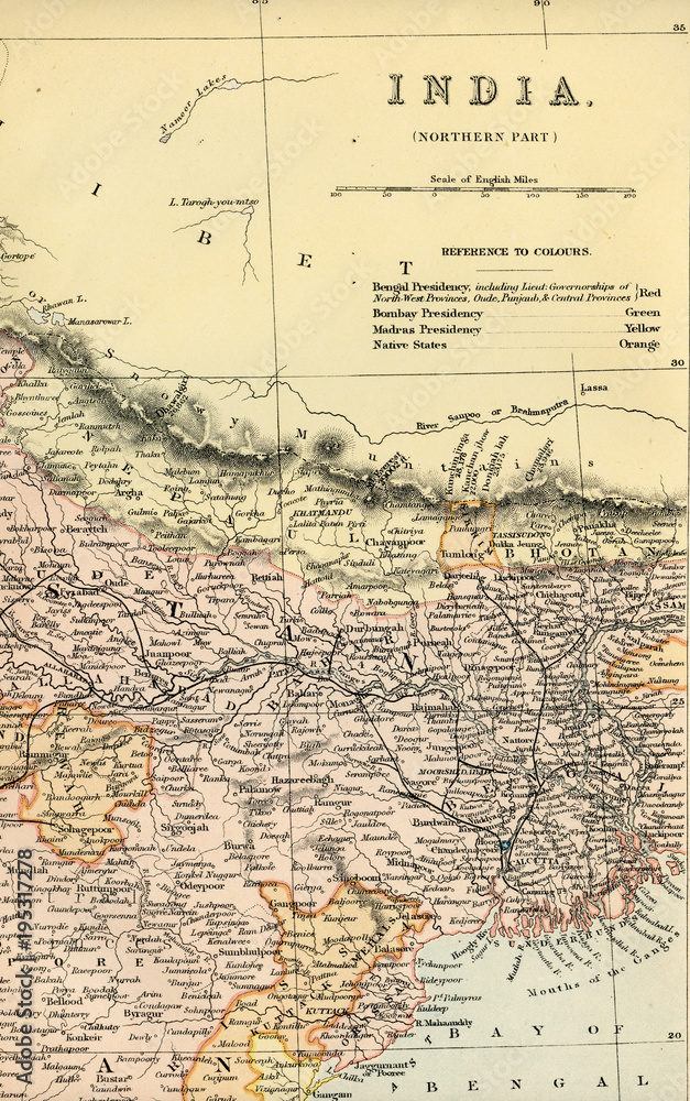 Vintage Map of India - Early 1800 Antique Maps of the World Stock Photo ...
