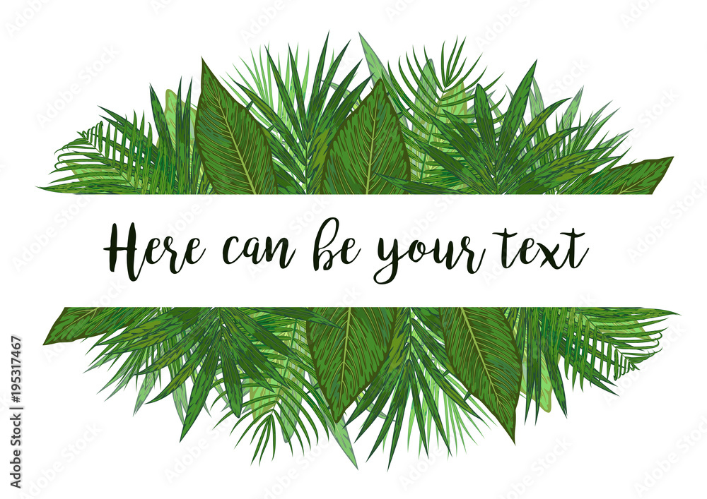 Watercolor vector illustration of a banner with tropical palm leaves ...