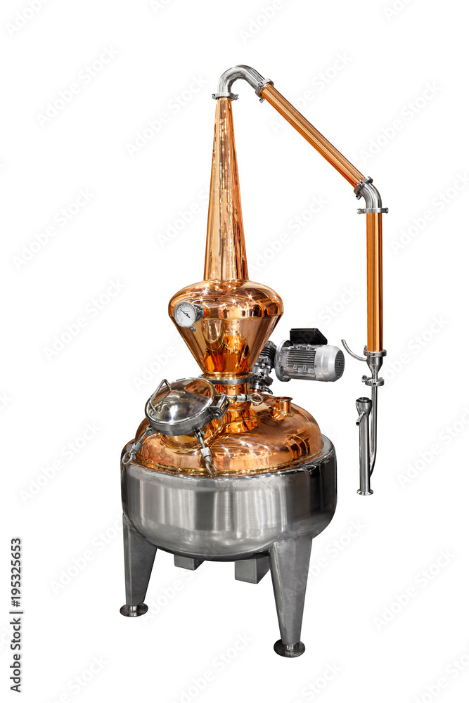 Traditional distiller tank made from copper production of alcohol ...