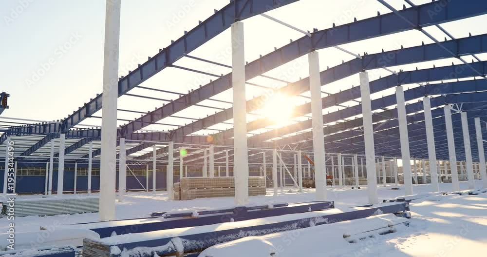 Construction of a modern factory or warehouse, modern industrial ...
