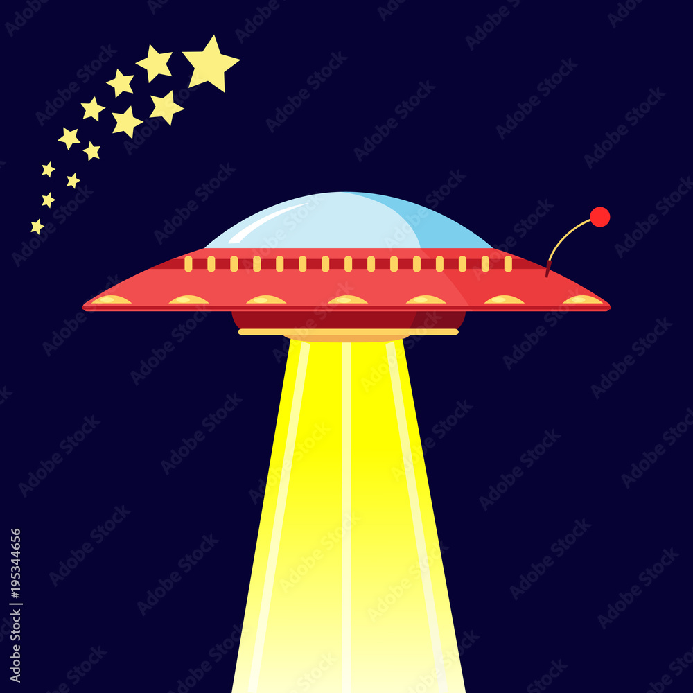 UFO, alien spaceship isolated on background. Shuttle in space with ...