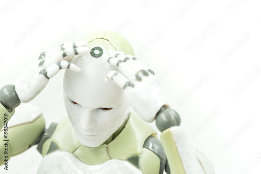 machine learning concept of robot thinking headache Stock Illustration ...