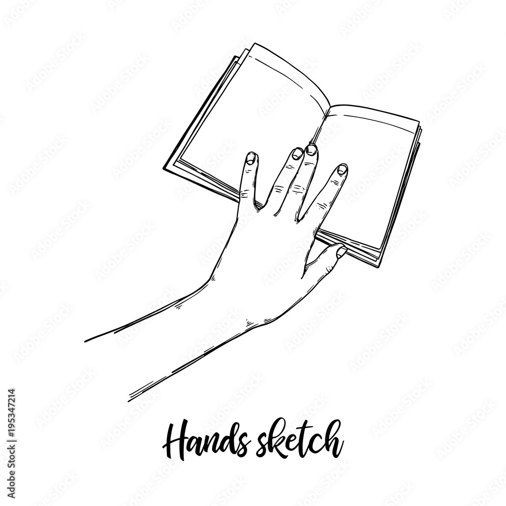 Hand drawn vector illustration. Set of hand gestures, Man holds book ...