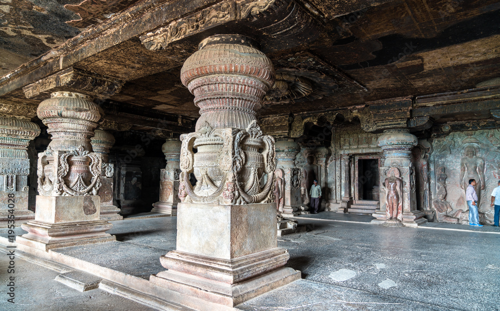 Interior of Indra Sabha temple at Ellora Caves, India Stock Photo ...