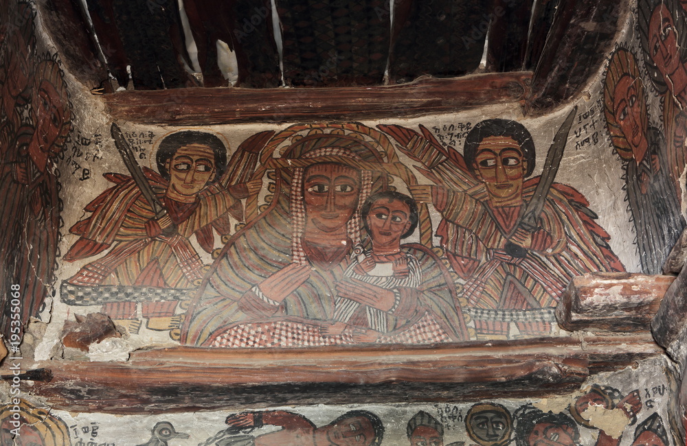wall mural of saints and iconographic scenes, painted in naive african ...