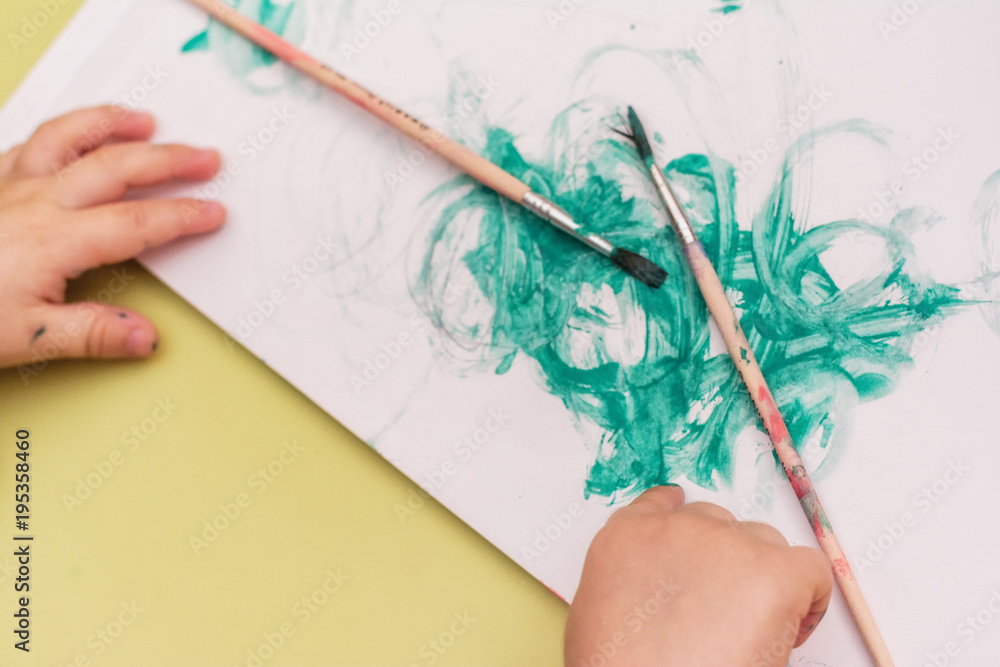 Baby abstract drawing with colorfull paints. Baby art. Stock Photo ...
