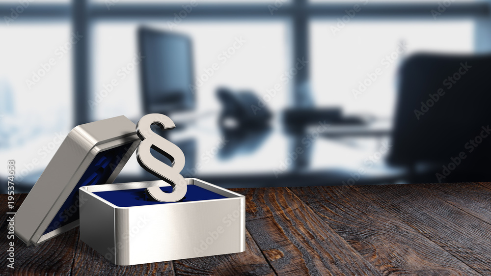 paragraph - metal paragraph symbol in a metal box on the desk in a ...