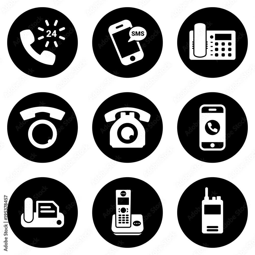 Set of white icons isolated against a black background, on a theme ...