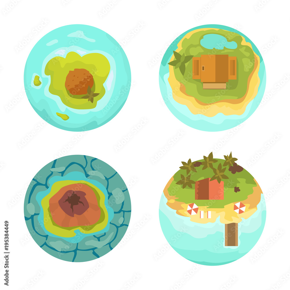 Cartoon tropical exotic island in ocean top view exotic lagoon map ...