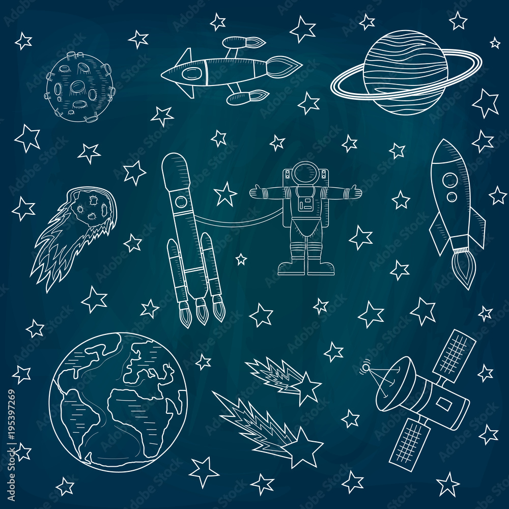 Earth, moon and other planets, stars and meteorites, rockets and ...
