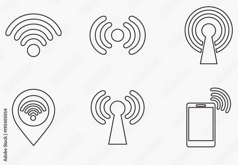 16 Outlined Wifi and Connectivity Icons Stock Template | Adobe Stock
