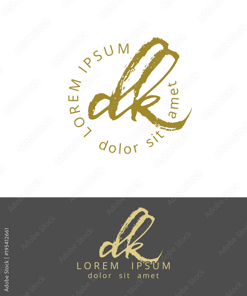 D K. Initials Monogram Logo Design. Dry Brush Calligraphy Stock Vector ...