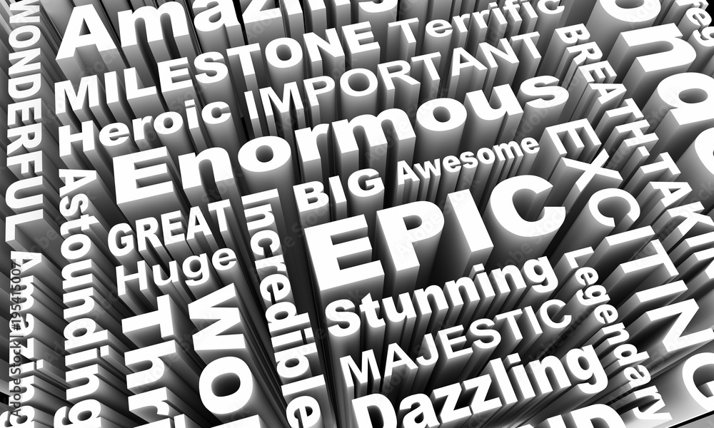 Epic Huge Legendary Word Collage 3d Illustration Stock Photo | Adobe Stock