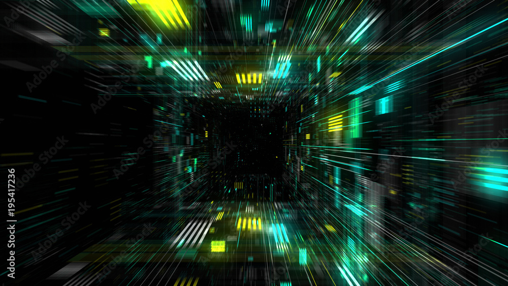 Futuristic HUD tunnel. Display screens for tech titles and background ...