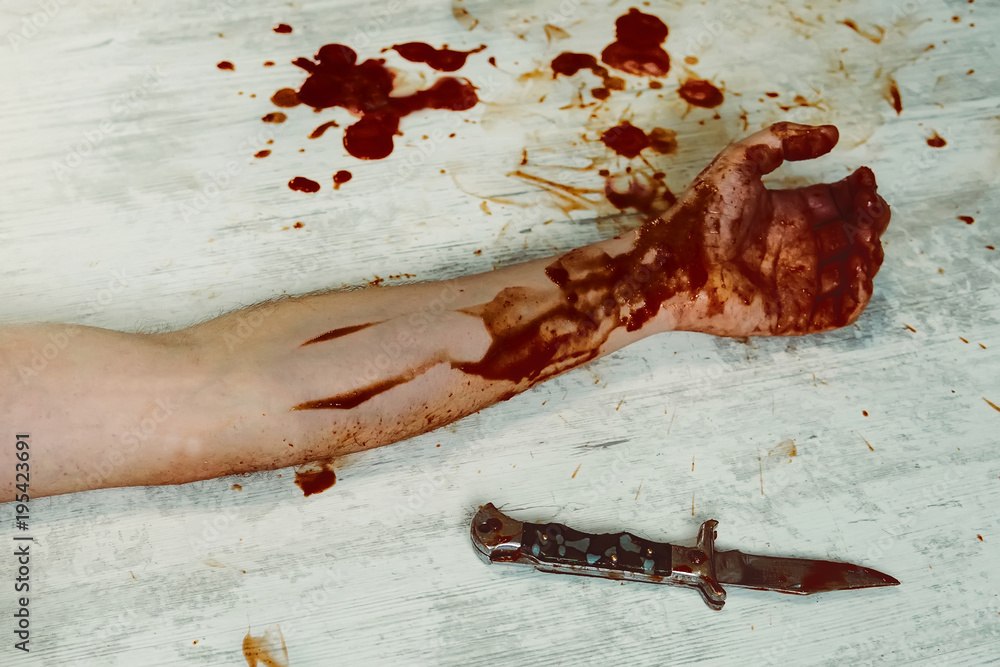 Crime scene murder victim hand Stock Photo | Adobe Stock