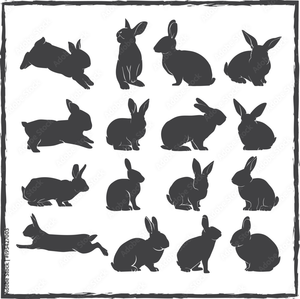 rabbit silhouette vector set Stock Vector | Adobe Stock