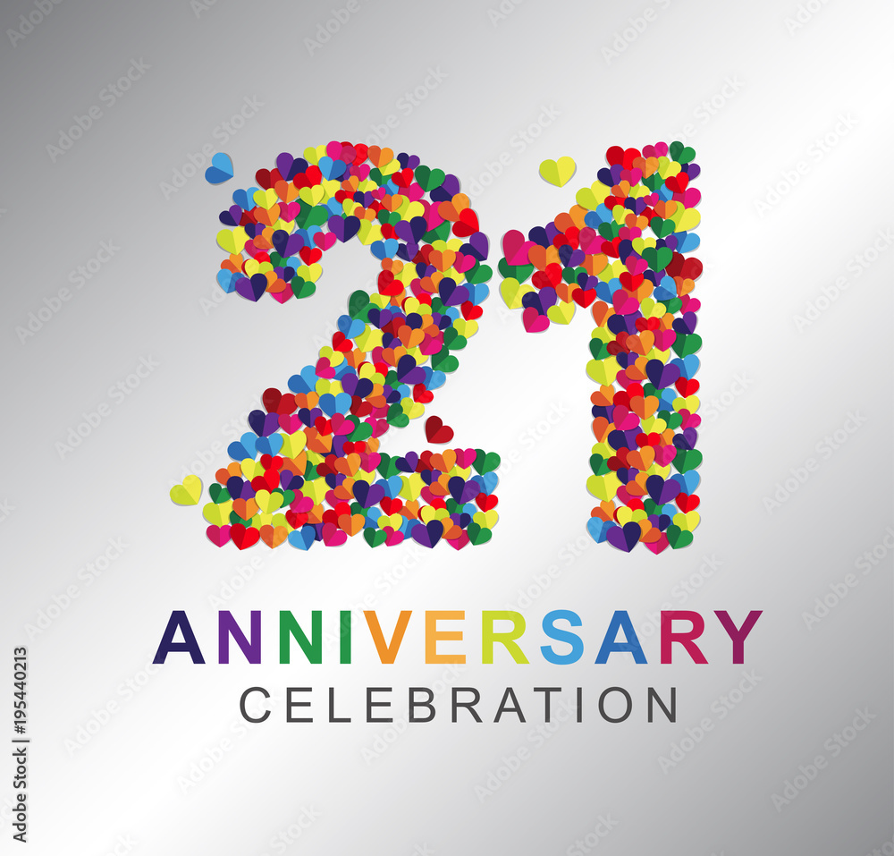 21 years anniversary celebration. Anniversary logo with mini hearts and ...