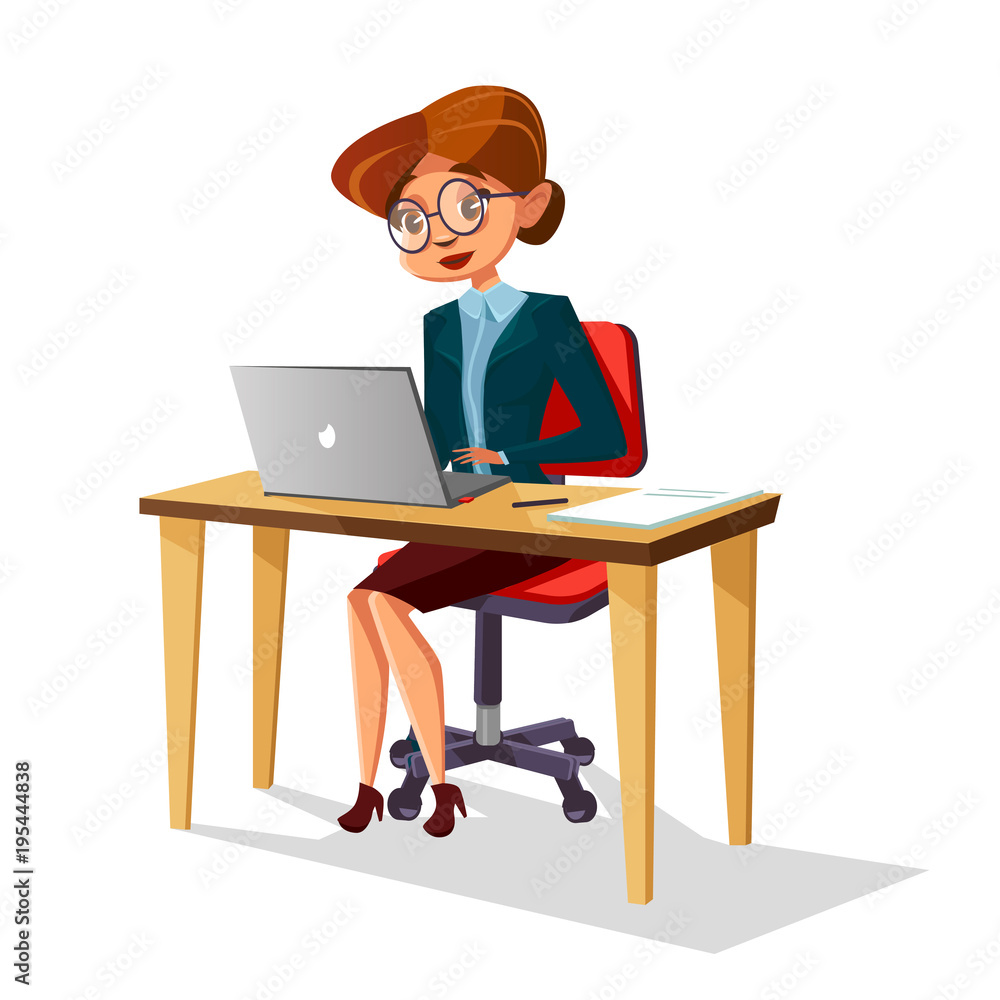 Vector cartoon business woman in corporate suit glasses heels sitting ...