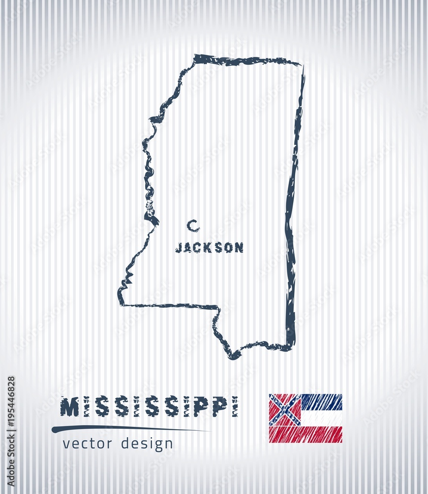 Mississippi vector chalk drawing map isolated on a white background ...